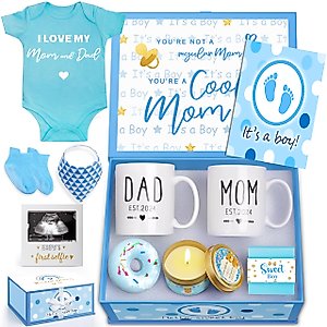 ShinnyWis 2024 New Mom Gifts for Women- Announcements Pregnancy Gifts for First Time Moms, Gender Reveal Gifts for New Parents Mom and Dad Mugs-11oz Coffee Mug Set (Blue)