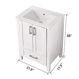 Popity home 24 Inch Small Bathroom Vanity with Sink, Modern White Bathroom Vanity, Wood Standing Bathroom Vanity Set with Ceramic Vessel Sink 2 Doors 1 Drawer