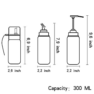 TOSSOW Sauce Pump Dispenser With Glass Bottle 300ML/10oz Olive Oil Dispenser with Hot Sauce,Tabasco Sauce, Soy Sauce, Ketchup and Salad Dressing Container for Home Kitchen