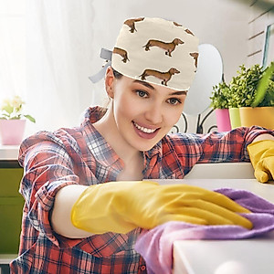 IROLSKDNFH 2 Pcs Working Cap with Button Cute Dachshund Dogs Adjustable Ponytail Pouch Hats for Women