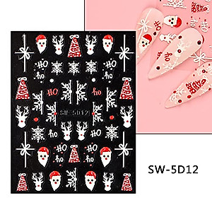 8 Sheets 3D Embossed Snowflakes Christmas Nail Art Stickers Decals 5D Self-Adhesive Pegatinas Uñas White Snowman Snowflakes Heart Nail Supplies Nail Art Design Decoration Accessories