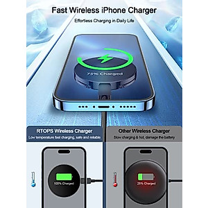 RTOPS Magnetic Wireless Charger, Fast Wireless Charging Pad, Travel Wireless Phone Charger with Kickstand, Compatible for iPhone 14/Pro/Max/Plus/13/12, AirPods (18W Adapter Included)