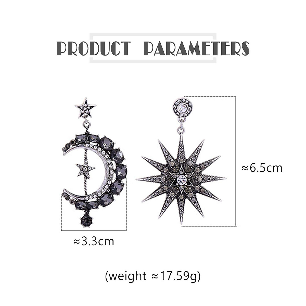 Moon and Sun Earring,Sterling Silver with Rhinestone Punk Earring Asymmetric Ear Line Long Earrings for Women Teen Jewelry Golden Boho Vintage Statement Earrings