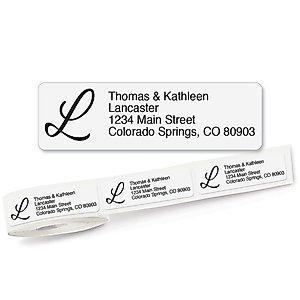 Clear with Initial Standard Rolled Address Labels - Set of 250 2 1/2" x 3/4" Rolled Labels with Clear Acrylic Dispenser