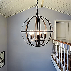 DLLT Pendant Light Metal, 5-Light Globe Pendant Lighting, Adjustable Hanging Ceiling Chandelier Light Flush Mount for Kitchen, Dining Room, Living Room, Hallway, Bedroom, Entryway, E12-Matte Black