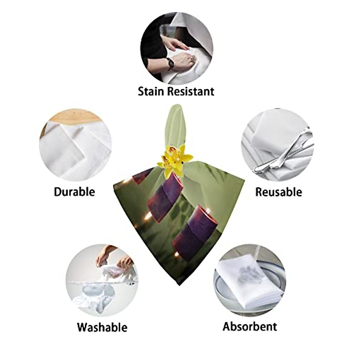 Cloth Napkins 20 x 20 Inch Set of 4 Zen Spa Reusable Washable Paper Napkins Butterfly Orchid Zen Basalt Stones Candle Purple Hand Towels for Picnic Party Table Decorations