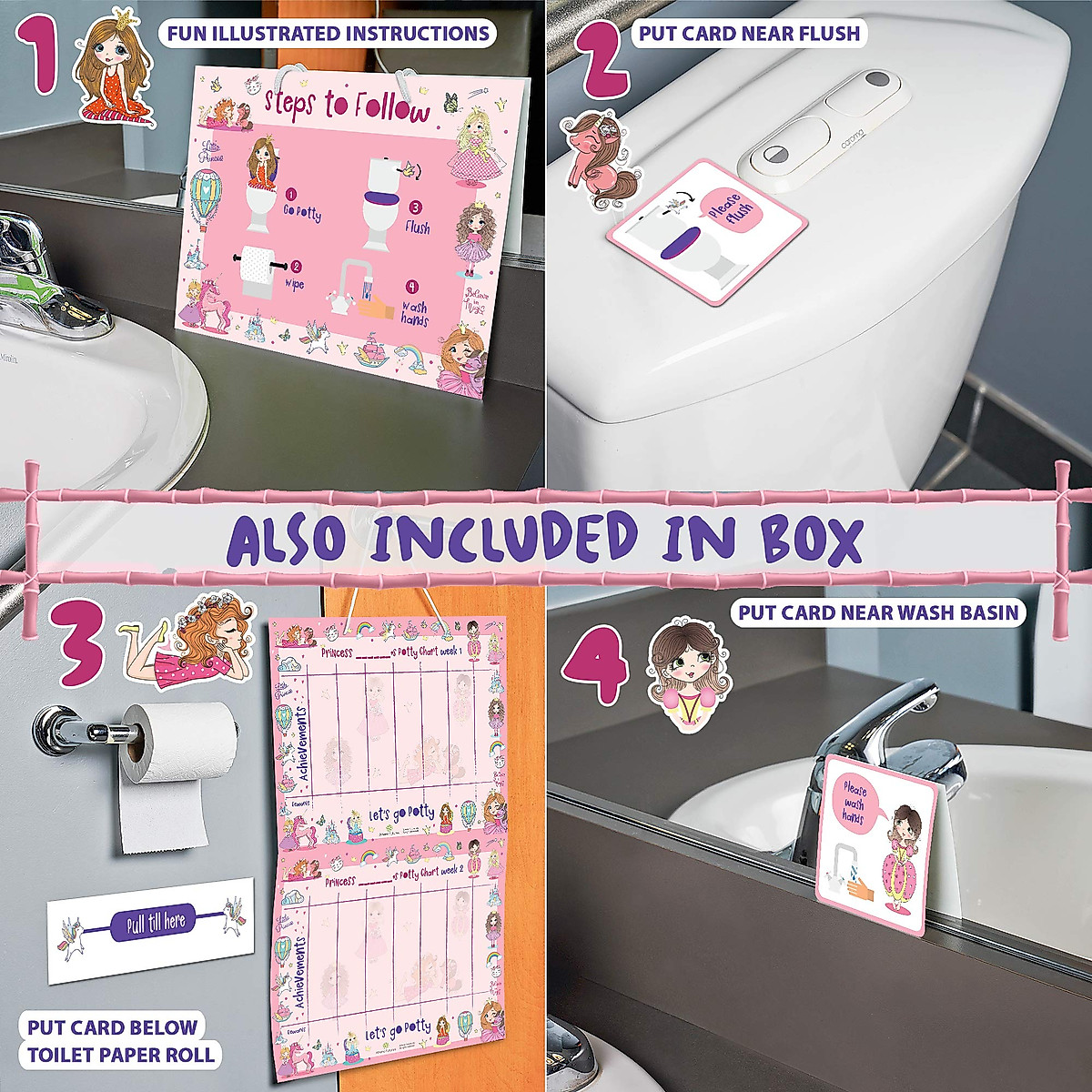 ATHENA FUTURES Potty Training Chart for Toddler, Girls, Sticker Chart for Potty Training, 4 Week Reward Chart, Certificate, Instruction Booklet, Reward Sticker Chart - Princess Design