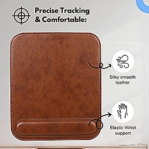 LAMOTI Leather Mouse Pad with Wrist Support, Ergonomic Mouse Pad with Silky Smooth Surface & Non-Slip Backing (Brown)
