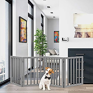 PETMAKER Freestanding Pet Gate - Wooden Folding Fence for Doorways, Halls, Stairs & Home - Step Over Divider - Great for Dogs & Puppies,Gray