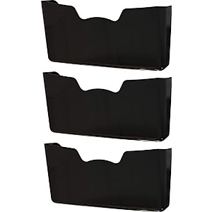 3 Pack - Simple Houseware Plastic Single Pocket Wall Mount File Holder, Black
