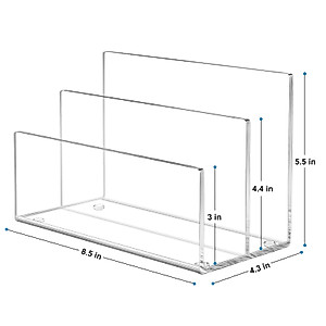 KTRIO 2 Pack Acrylic File Holder 2 Sections File Organizer for Desk, Clear Desk Organizer File Sorter File Folder Holder Mail Organizer Letter Holder for Envelopes, Electronics, Purse Display Stand