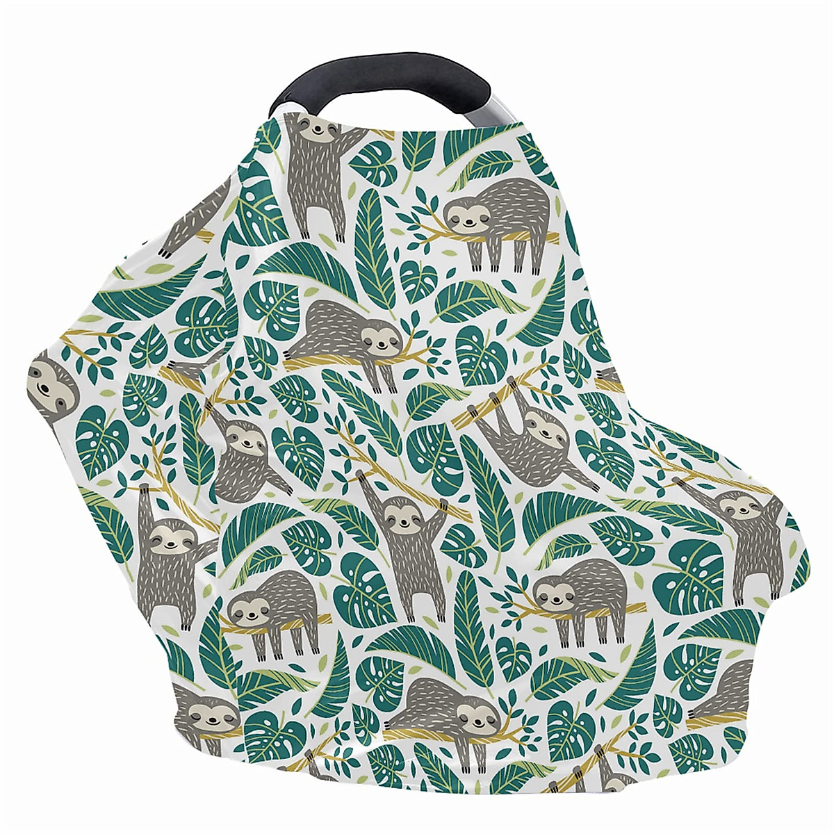 Forchrinse Cute Sloth and Leaves Nursing Cover Breastfeeding Cover,Stretchy Car Seat Cover for Baby,Soft Breathable Infant Car Seat Canopy