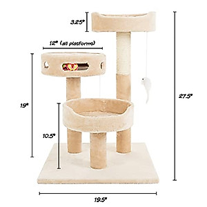 PETMAKER 3-Tier Cat Tower Collection - 2 Carpeted Napping Perches, Sisal Rope Scratching Post, Hanging Mouse, and Interactive Cheese Wheel Toy