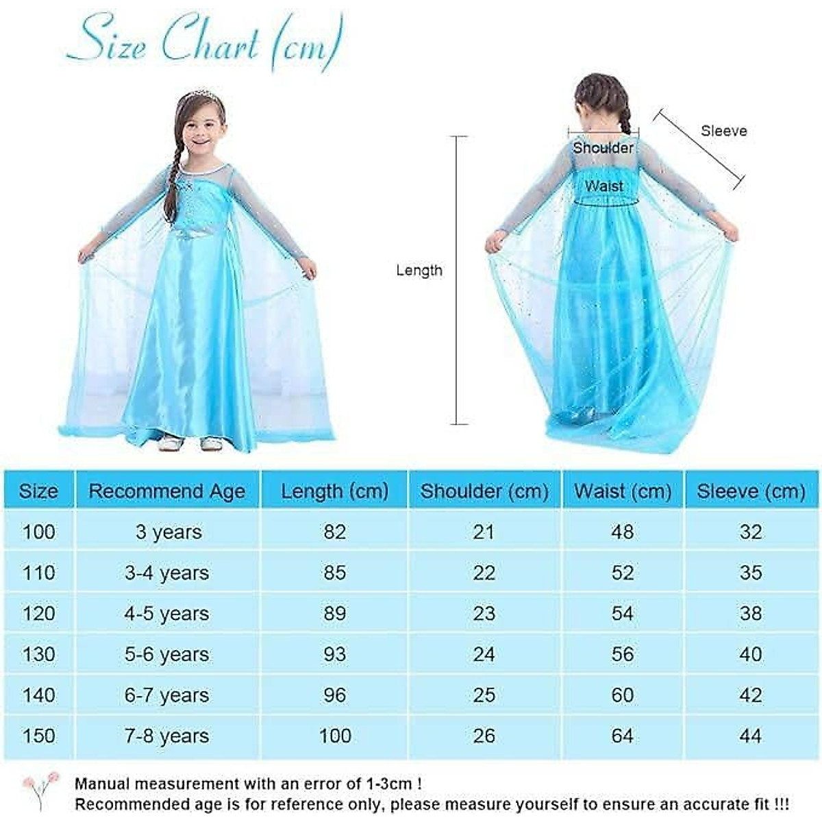 URAQT Princess Dress Costume for Girls Princess Costume Fancy Dress Up for Christmas Birthday Party Queen Cosplay with Crown Wand