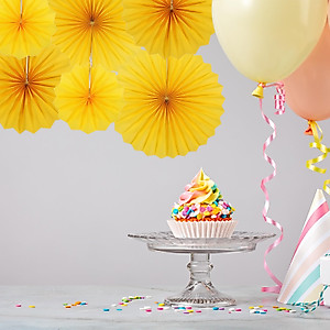 MECCANIXITY Hanging Paper Fans Party Set 12Pcs Round Pattern Hanging Paper Fans Decoration for Home Shop Wall Birthday Wedding Graduation Events(Yellow)