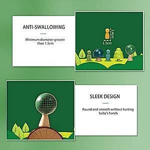 Macabaka Wooden Tree Toy Set 14 Pieces Wooden Sorting Stacking Balancing Stone Rocks Natural Wooden Mini Trees for Home Decor, Cake Topper and Montessori Toys