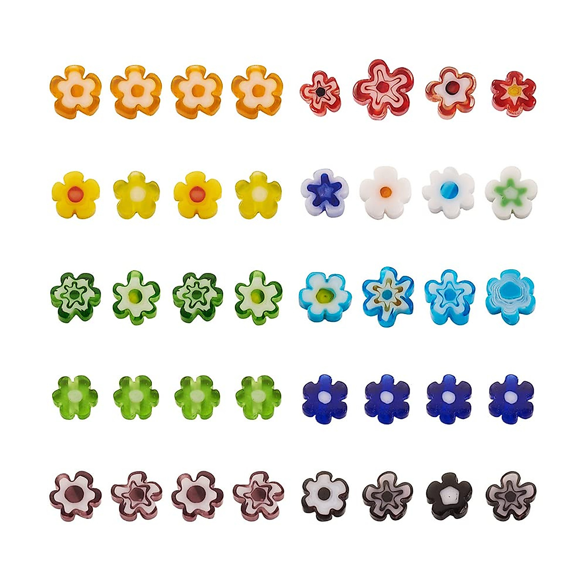 Cheriswelry 300Pcs Millefiori Lampwork Glass Beads Flat Flower Glass Beads Millefiori Loose Spacer Beads 4-7.2mm for DIY Necklace Bracelet Earring Jewelry Making Handmade Crafts