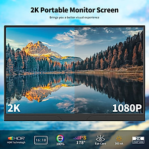 YGG 2K Portable Monitor, 13.3" Portable Laptop Monitor, 100% sRGB IPS FHD Eye Care 2560x 1600 External Monitor, USB C Mini HDMI External Display, Travel Monitor with Smart Case for Laptop MacBook PC