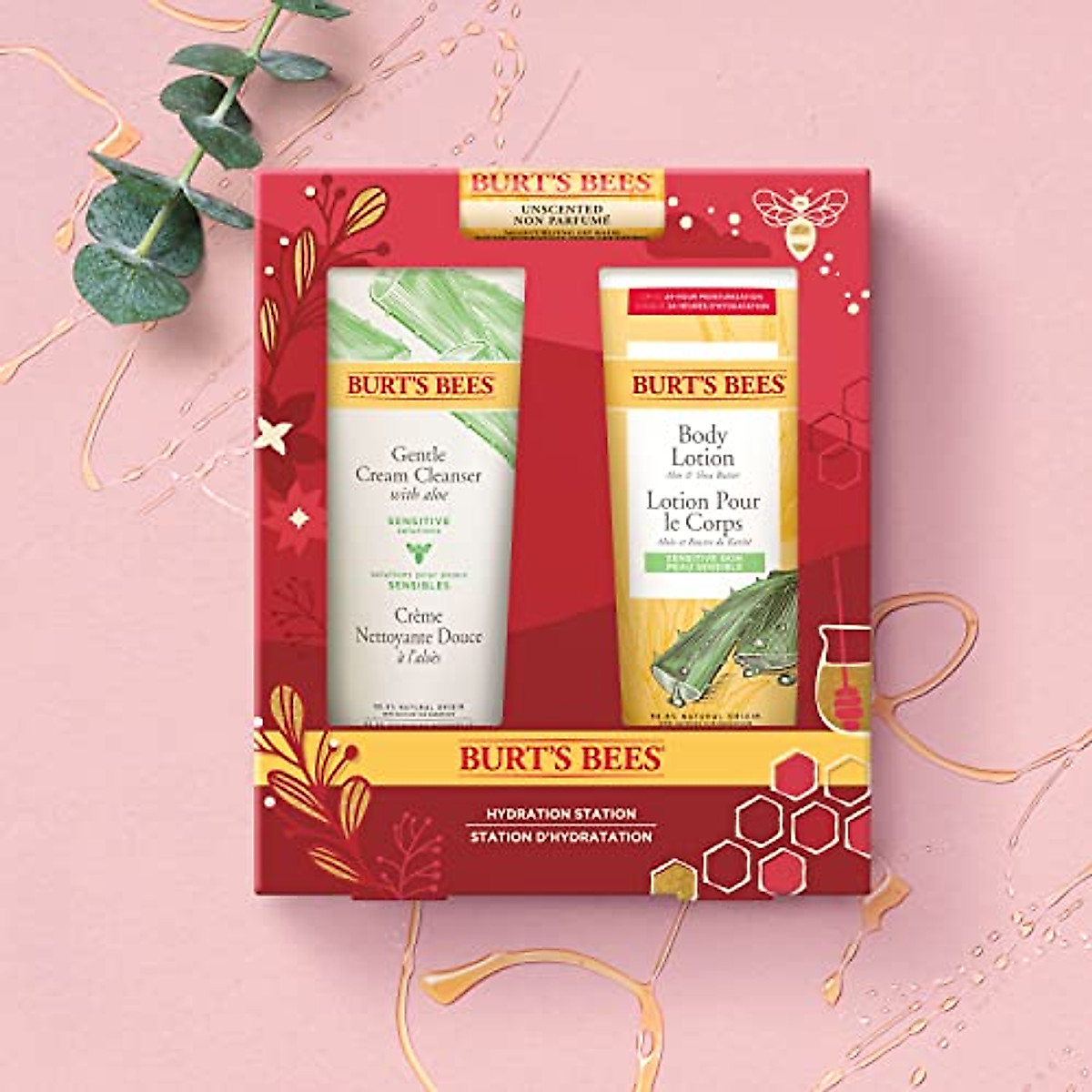 Burt's Bees Christmas Gifts, 3 Body Care Stocking Stuffers Products, Hydration Station Set - Unscented Lip Balm, Gentle Cream Cleanser & Aloe Shea Butter Body Lotion