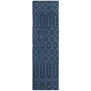 SAFAVIEH Himalaya Collection Runner Rug - 2'3" x 12', Navy & Silver, Handmade Moroccan Wool, Ideal for High Traffic Areas in Living Room, Bedroom (HIM903N)