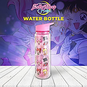 JUST FUNKY Sailor Moon Crystal Chibi Water Bottle –16oz Plastic Travel Container for Joining The Sailor Guardians Against Dark Forces Officially Licensed