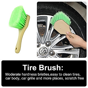 Fitosy Wheel Rim Brush, Soft Bristle Long Master Car Wheel Brush Rim Tire Detailing Brush Car Washing Brush for Wheels Rims Exhaust Tips Vehicle Engine Motorcycles,No Scratches (Wheel & Tire Set)