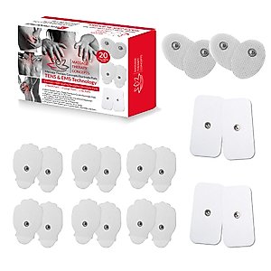 TENS Unit Pads - Premium Quality Snap Replacement Electrodes for TENS and EMS Electrotherapy - Self Adhesive Reusable Patches up to 30 Times (20 Pads) Combo (S, L, XL)