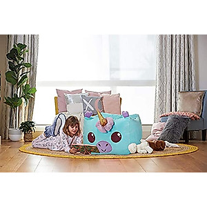 Aubliss Unicorn Stuffed Animal Storage Bean Bag Chair for Kids, Velvet Extra Soft Beanbag Chairs Cover, X-Large Stuffable Zipper Bean Bag for Organizing Plush Toys Girls Bedroom Decor, Cyan