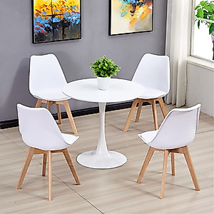 Forsho Tulip Table 32" Round Dining Table Set for 4, Mid Century Modern Circle Dining Table with Pedestal Base (White)