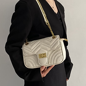 Seagloca 9.4" Women's PU Leather Quilted GG Messenger Shoulder Bag Purse Chain Handbag Crossbody Bag (White