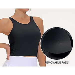 THE GYM PEOPLE Women's Sports Bra Sleeveless Workout Tank Tops Running Yoga Cropped Tops with Removable Padded Black