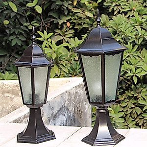 Retro Post Light Aluminum Garden Pillar Lamp Outdoor Lighting Column Lamp Waterproof IP65 Street Light Glass Lantern Gate Stigma Light Courtyard Landscape Light Fence Lawn Porch Deck Garage