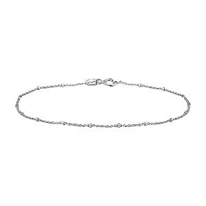 SEA OF ICE Sterling Silver 1mm Diamond-Cut Bead Station Rolo Chain Bracelet for Women, Size 7.25"