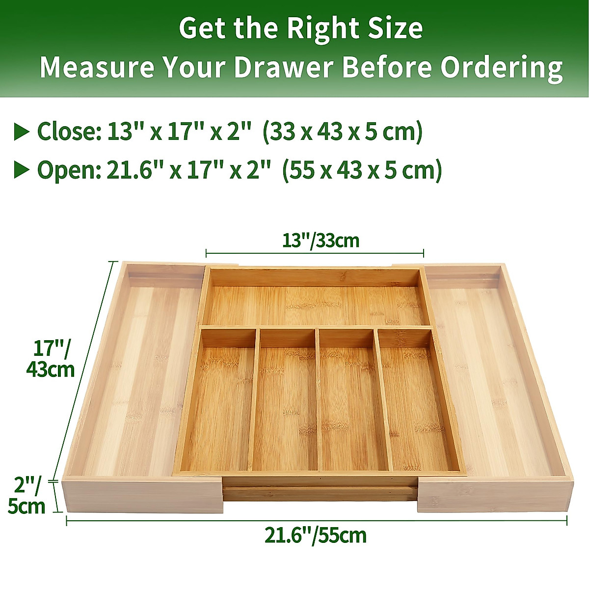 Bamboo Drawer Organizer for Kitchen, Expandable Utensil Tray,Wooden Drawer Divider Organizer