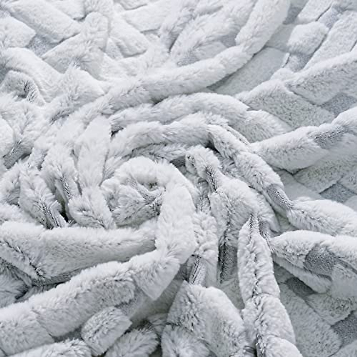 NEXHOME PRO Faux Fur Throw Blanket, Luxury Soft Rabbit Warm Fuzzy Cozy Fluffy Feel Fleece Blankets for Women Checkboard 60"X 80",Comfy Ruched Blanket for Sofa Couch Bed DÉcor White Grey