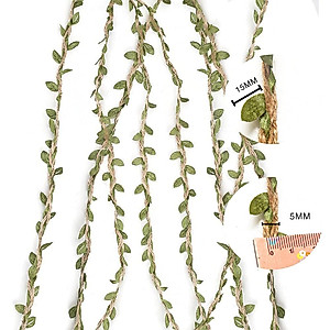 KELLYJIA 4 Pack Green Leaf Ribbon Burlap Twine, 5MM Jungle Vines Hemp Rope Decoration Garland for Crafts Gift Wrapping Party Wedding Home Garden