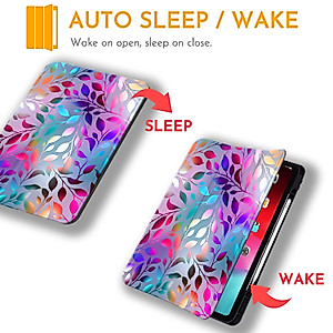 Hi Space for iPad Pro 12.9 Case 2022 2021 2020 2018 6th 5th 4th 3rd Gen with Pencil Holder, Frosted Colorful Leaf Trifold Stand Protective Shockproof Cover Auto Sleep Wake