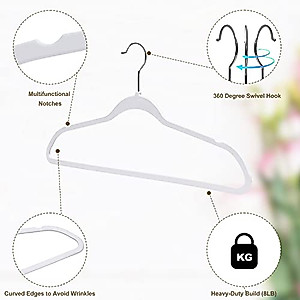 Quality Hangers 50 Pack Non-Velvet Plastic Hangers for Clothes - Heavy Duty Coat Hanger Set - Space-Saving Closet Hangers with Chrome Swivel Hook, Functional Non-Flocked Hangers - White