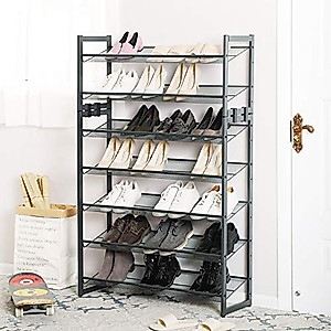 SONGMICS Shoe Rack, 5-Tier Stackable Shoe Storage Shelf, Metal Mesh, Flat or Angled Shoe Organizer Rack for 20 to 25 Pairs of Shoes, Short Boots, High Heels, Grey