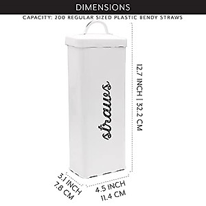 AuldHome Farmhouse Enamelware Straw Holder (White); Rustic Metal Straw Storage Canister