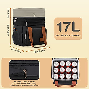 OCKLILY Lunch Box for Men, 17L Insulated Cooler Lunch Bag Women Expandable Double Deck Lunch Cooler Bag,Lightweight Leakproof Lunch Tote Bag, Suit For Work Travel Picnic (Black)