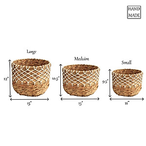 Eden Grace Handwoven Wicker Baskets, Twisted Weave with Macrame Accent - Round, Artisan Craftsmanship for Stylish Organization 1-Large