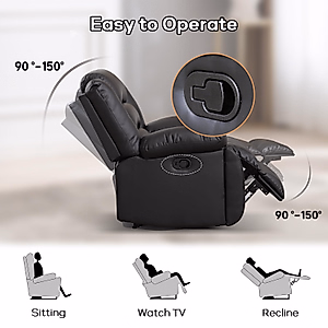 EBELLO Faux Leather Manual Reclining Sofa with 2 Concealed Cup Holders,Overstuffed Armrest 3 Seat Recliner Sofa, Couch for Living Room, Bedroom, Meeting Room, Black, Sofa