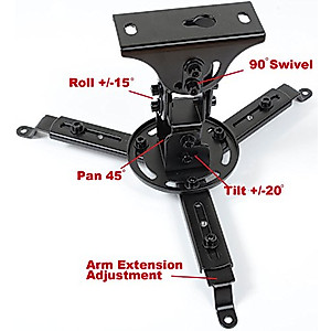 VideoSecu LCD DLP Tilt Swivel Sloped Projector Ceiling Mount Bracket Fit Flat and Vaulted Ceiling PJ1B WU7