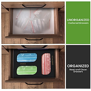 Utopia Kitchen Caddy Ziplock Bag Organizer, 4 Separate Bamboo Food Storage, Plastic Bag Holder for Kitchen Drawer, Suitable for Gallon, Quart, Sandwich & Snack Variety Size Bags - (Natural)