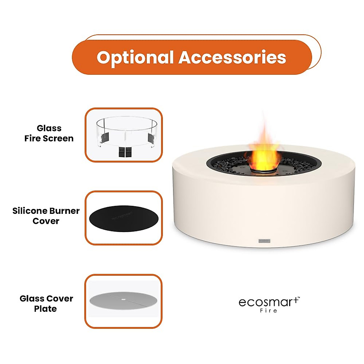 Eco Smart | ARK 40 Fire Pit Table | Bone Color | Ethanol Black Stainless Steel Gas Burner | Elegant Curved Design with Versatile Wide Lip | Complements Any Decor and Setting