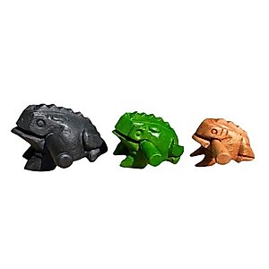 Percussion Instruments Wooden Frog 3 Pcs Set of 4 Inch Frog, 3 Inch Frog, 2.25 Inch Frog, Wooden Frog Musical Instrument Home Decor. (Black/Green/Brown Colors)