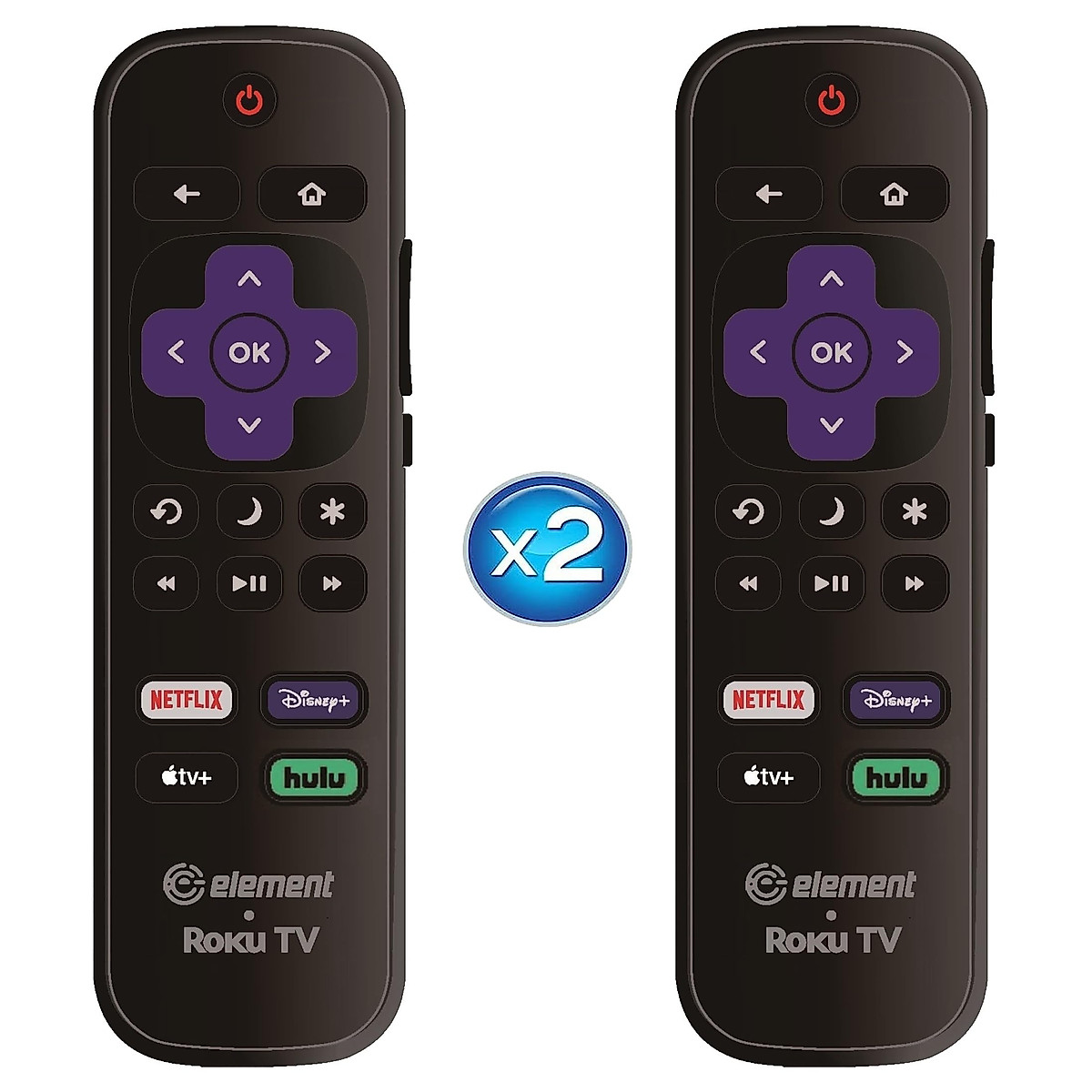2 Pack - OEM Replacement Remote Control fit for All Element Roku TV Smart 4K Ultra HDTV 【Only Works with Element Roku TV, Not for Roku Stick and Roku Box】 (Netflix/Disney Plus/Apple TV+ / Hulu)