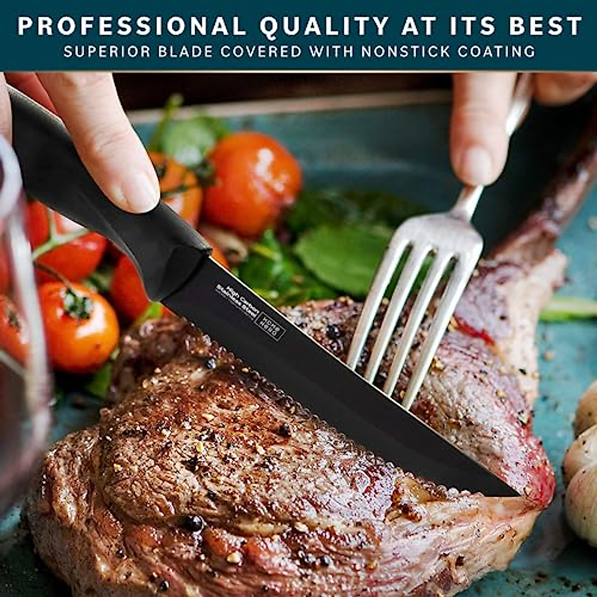 Home Hero Steak Knife Set, Steak Knives Set of 6 - Serrated Steak Knives - Ultra-Sharp High Carbon Stainless Steel Knives with Ergonomic Handles