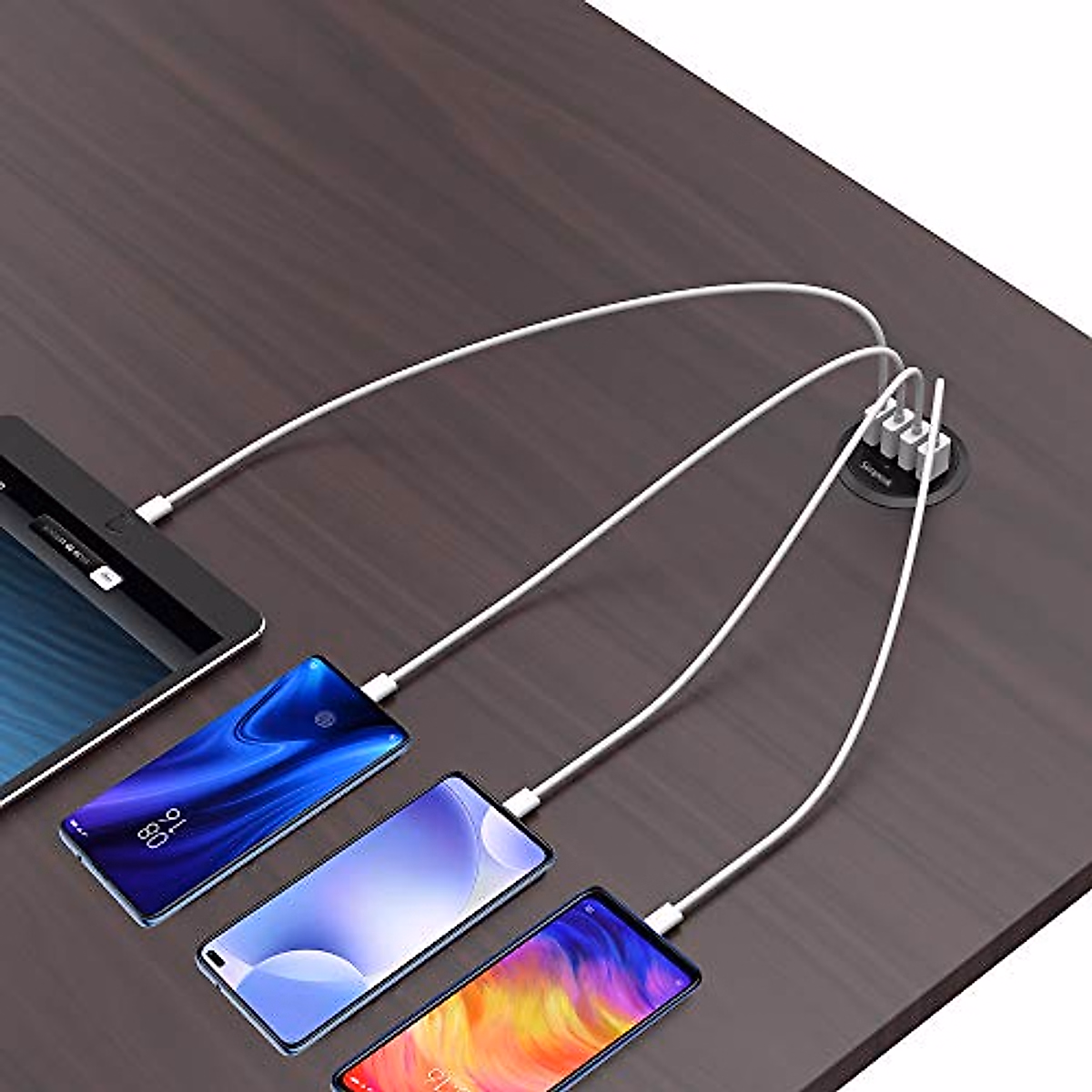 Simpeak 30W 4-Port USB Desk Charger Desktop Charging Station Mounts on The 2.0"/2.4" Grommet Hole with Power Cable (Match 2pcs Grommet),C51 Black